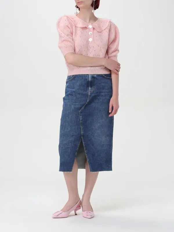 Alessandra Rich Embellished Puff Sleeve Knit Top - Pink