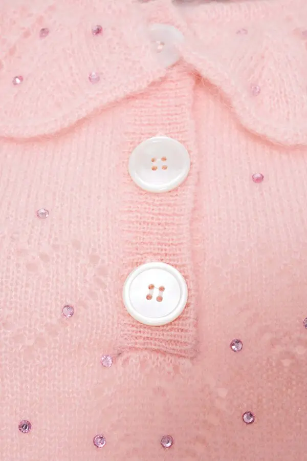 Alessandra Rich Embellished Puff Sleeve Knit Top - Pink