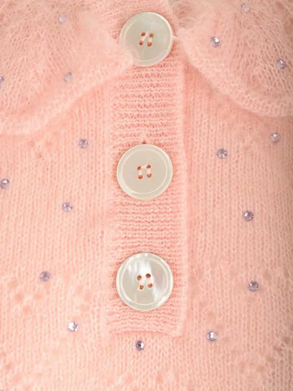 Alessandra Rich Embellished Puff Sleeve Knit Top - Pink