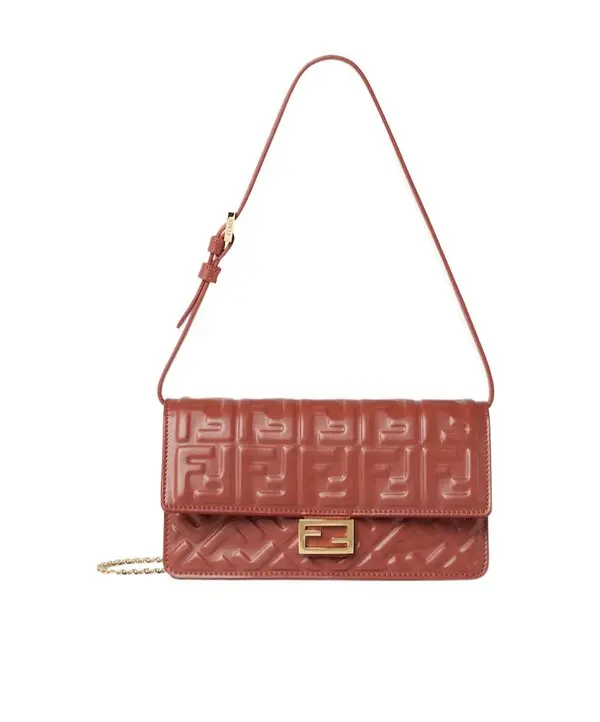Fendi Baguette Ff Embossed Chain-linked Wallet - Brown