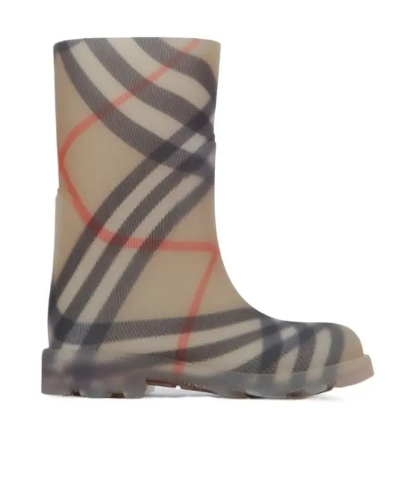 Burberry Checked Mid Calf Boots - Nude