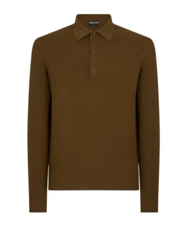 TOM FORD Long Sleeve Knitted Polo Shirt - Brown