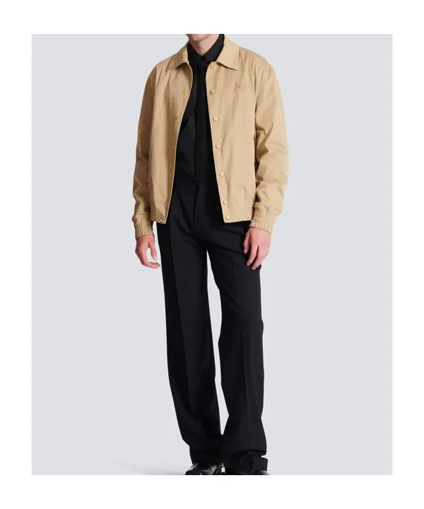 Balmain Logo Embroidered Bomber Jacket - Beige