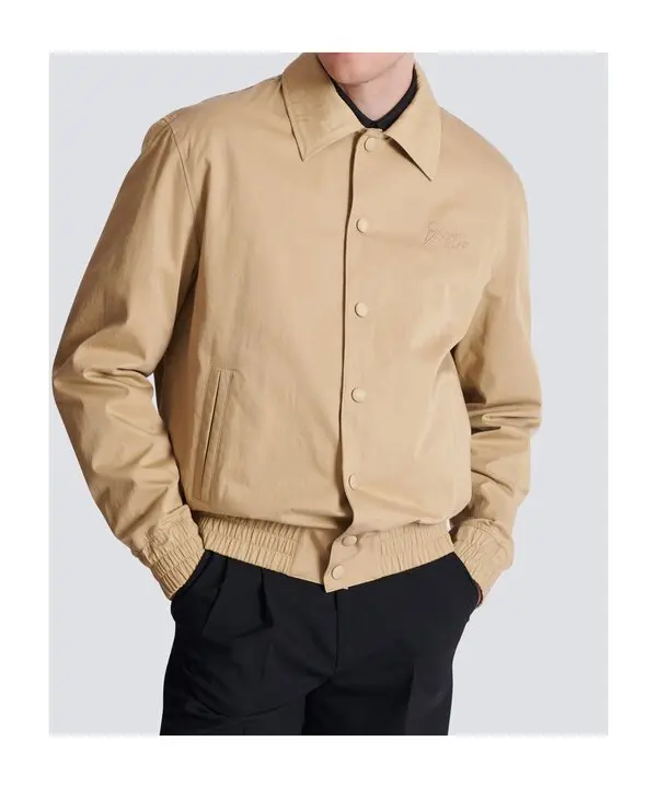 Balmain Logo Embroidered Bomber Jacket - Beige