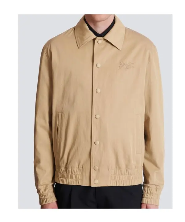 Balmain Logo Embroidered Bomber Jacket - Beige