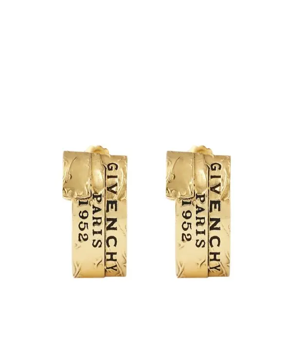 Givenchy Logo Engraved Tape Earrings In Gold-tone Metal - Yellow