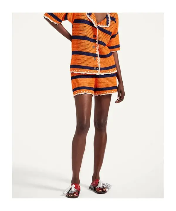 La DoubleJ Striped Crochet Shorts