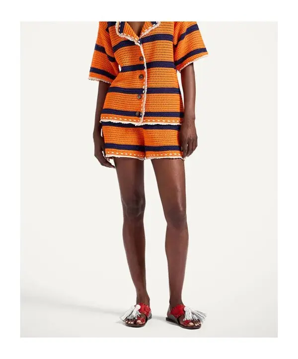 La DoubleJ Striped Crochet Shorts