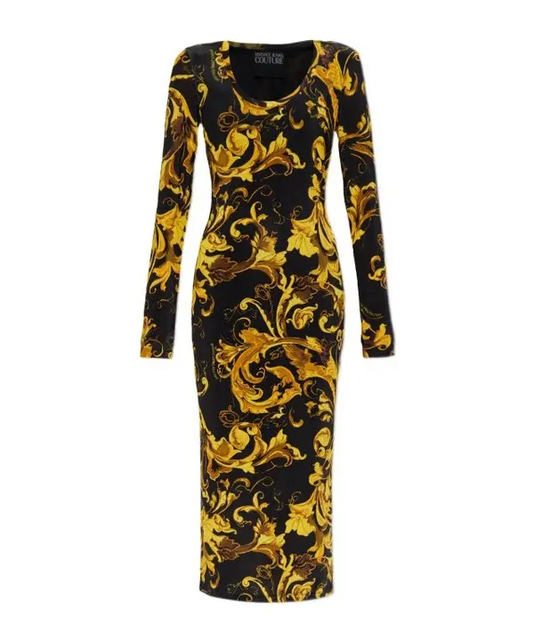 Versace Barocco Printed Long-sleeved Midi Dress