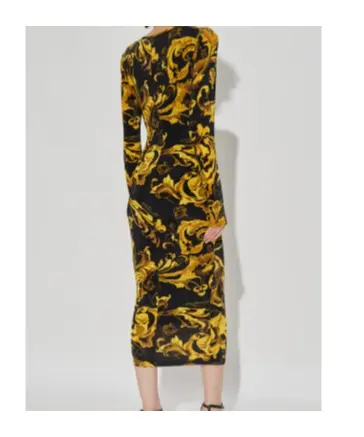 Versace Barocco Printed Long-sleeved Midi Dress
