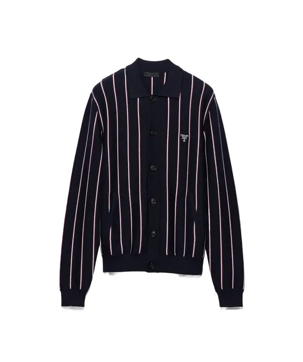 Prada Striped Wool Cardigan - Blue