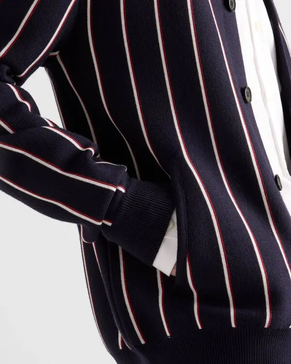 Prada Striped Wool Cardigan - Blue