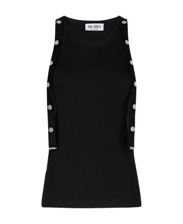 Attico Ribbed Tank Top With Logo Hardware - Black
