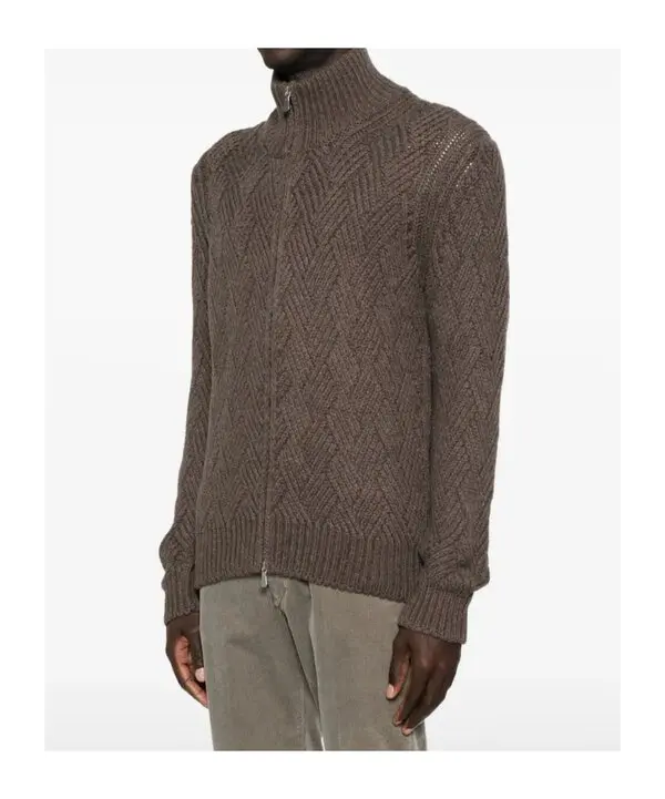 BARBA NAPOLI Long Sleeve Zip-up Cardigan - Brown