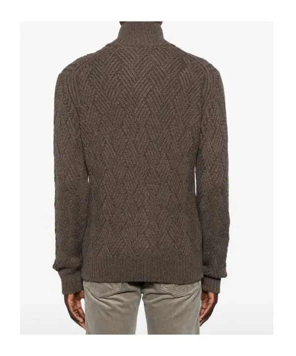 BARBA NAPOLI Long Sleeve Zip-up Cardigan - Brown