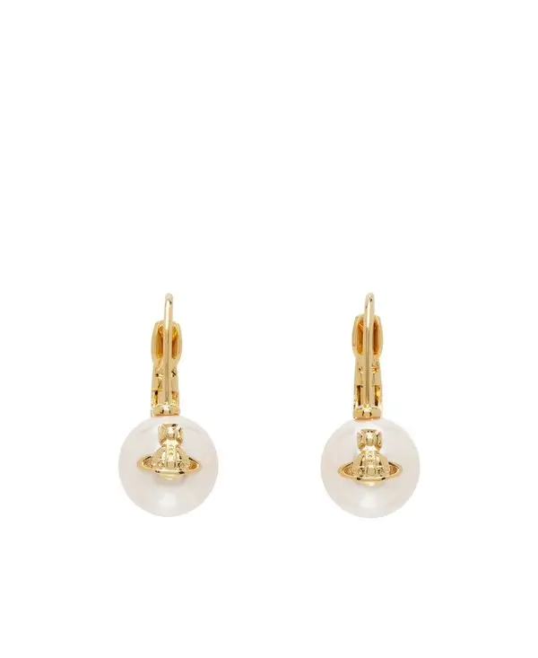 VIVIENNE WESTWOOD Hanging Earrings With Faux Pearl And Logo Hardware - Yellow