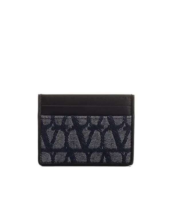 Valentino Garavani Logo Monogrammed Denim Cardholder - Black