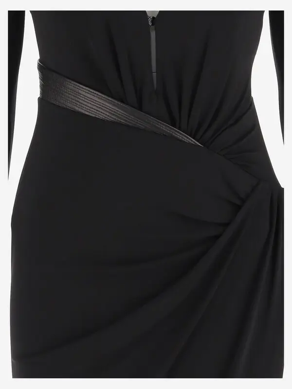 Versace Long-sleeved V-neck Dress With Belt