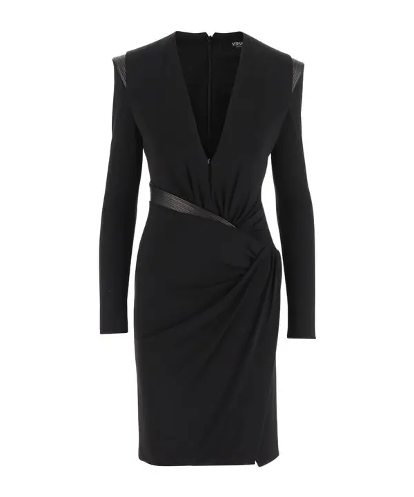 Versace Long-sleeved V-neck Dress With Belt