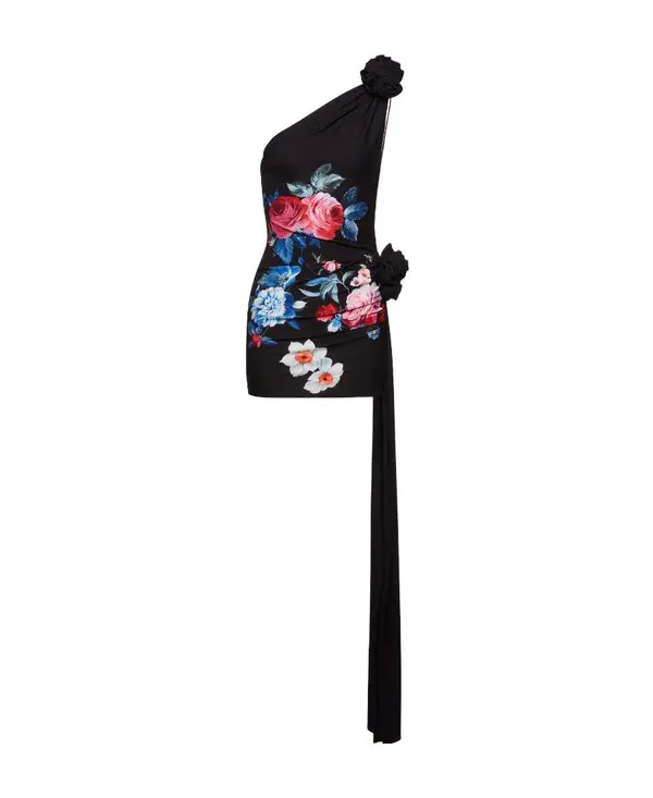 Magda Butrym One-shoulder Floral Print Mini Dress - Black