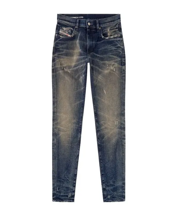 DIESEL® Faded Distressed Slim Fit Jeans - Dark Blue