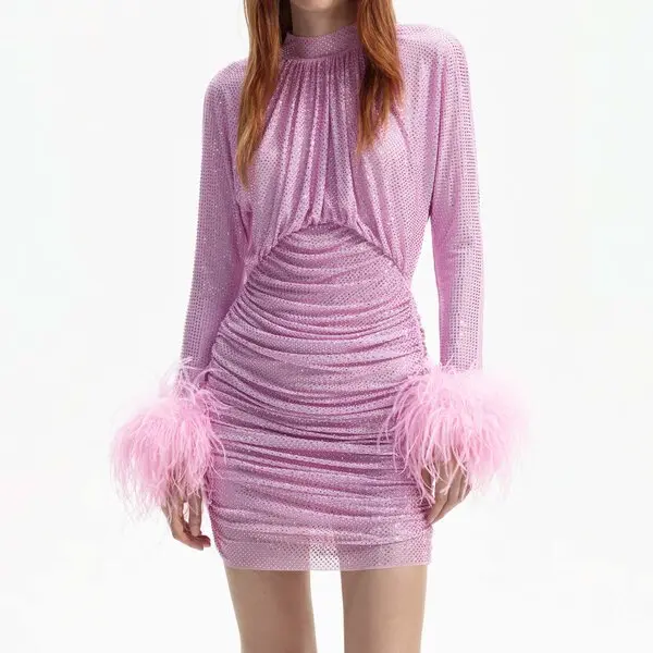 SELF-PORTRAIT Embellished Feather Cuff Mini Dress