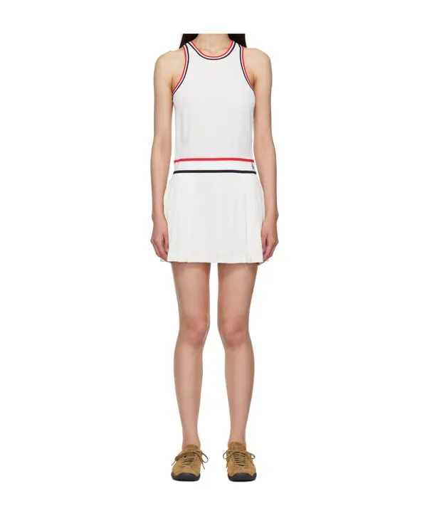 SPORTY  RICH Src Phoebe Dress - White/navy Blue/fire Red