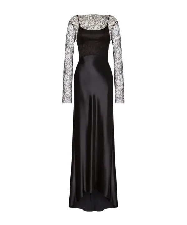 Alberta Ferretti Glossy Satin And Lace Gown