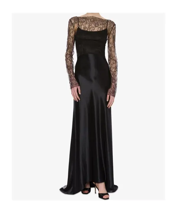 Alberta Ferretti Glossy Satin And Lace Gown