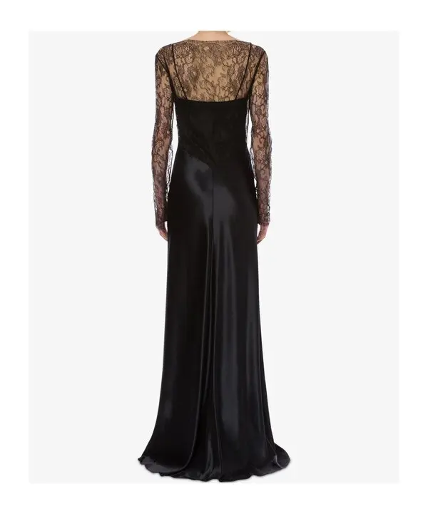 Alberta Ferretti Glossy Satin And Lace Gown