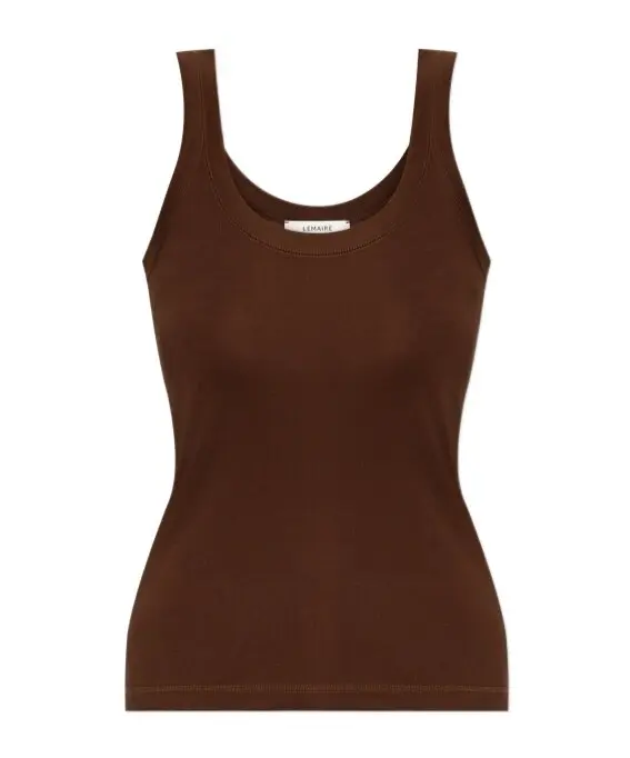 LEMAIRE Crewneck Ribbed Knit Tank Top - Brown