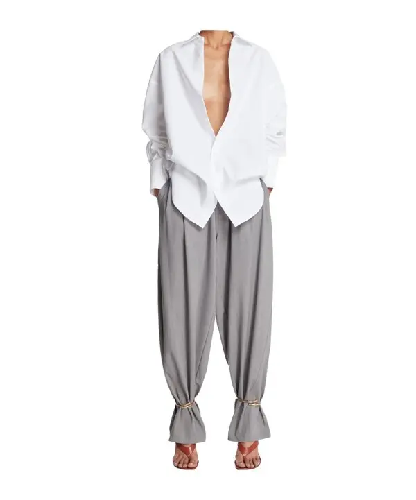 DARKPARK Long-sleeved Curved Hem Buttoned Shirt - Gray