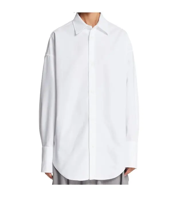 DARKPARK Long-sleeved Curved Hem Buttoned Shirt - Gray