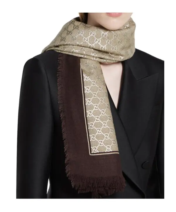 Gucci Monogrammed Fringe-edge Shawl - Camel
