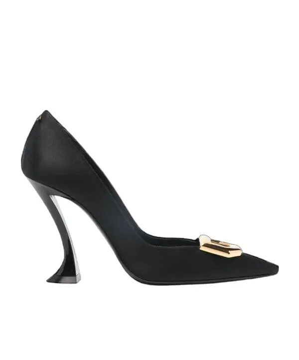 LANVIN Sculpted-heel Pumps With Gold Buckle - Black