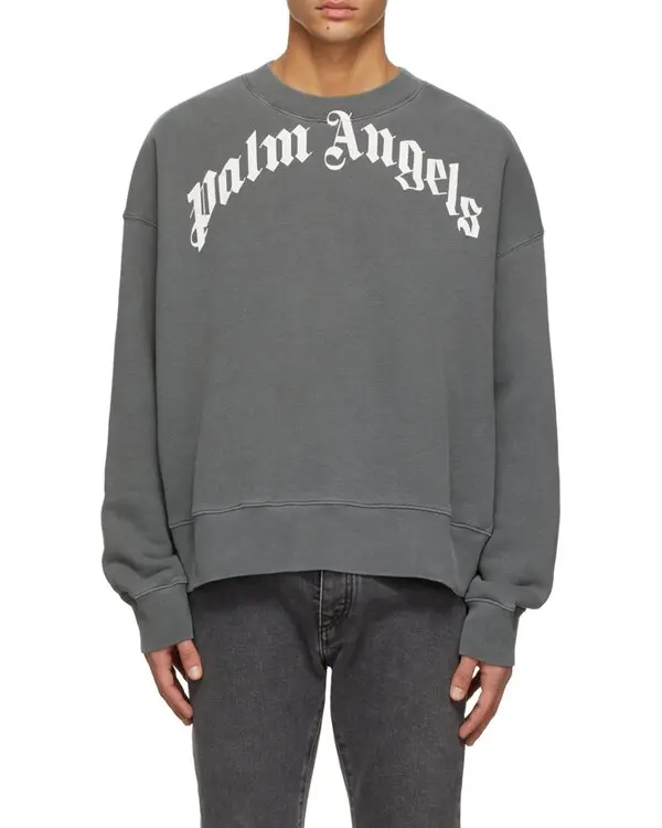 Palm Angels Logo Printed Crewneck Sweatshirt - Black
