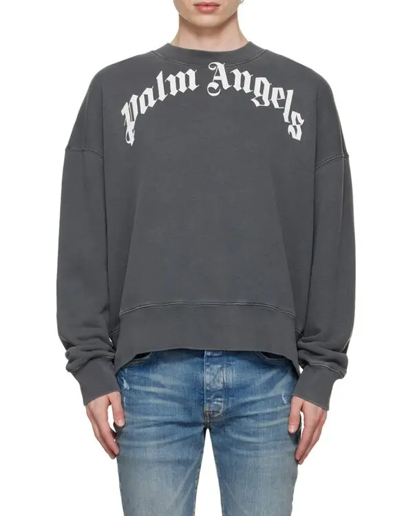 Palm Angels Logo Printed Crewneck Sweatshirt - Black