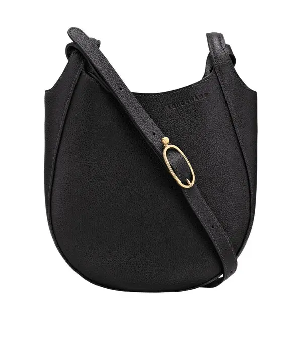 Longchamp Curved Leather Shoulder Bag - Black