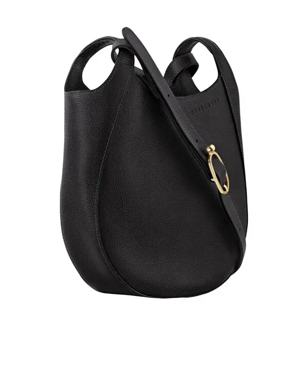 Longchamp Curved Leather Shoulder Bag - Black