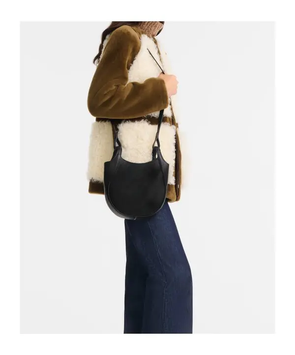 Longchamp Curved Leather Shoulder Bag - Black
