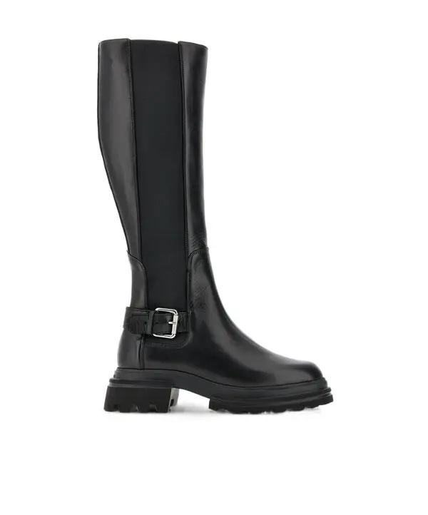 Hogan Knee-high Leather Boots With Buckle Detailing