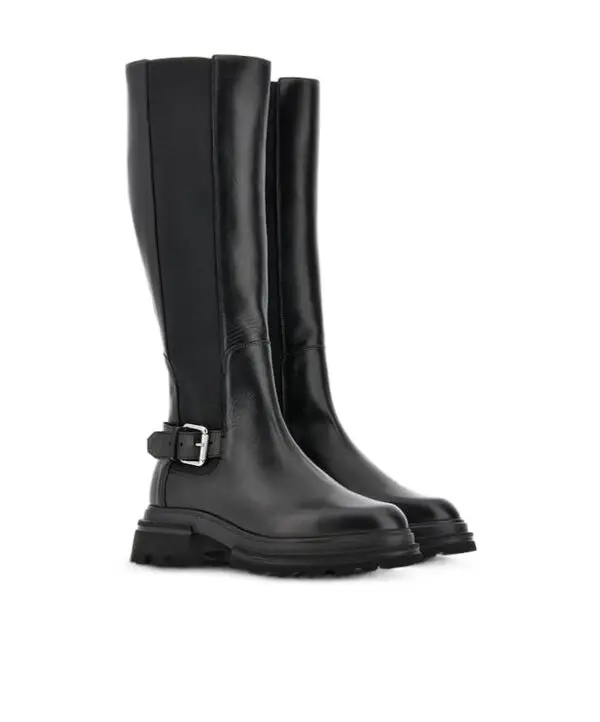 Hogan Knee-high Leather Boots With Buckle Detailing