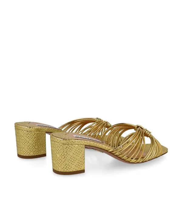 AQUAZZURA 60mm Knot-detail Metallic Mules