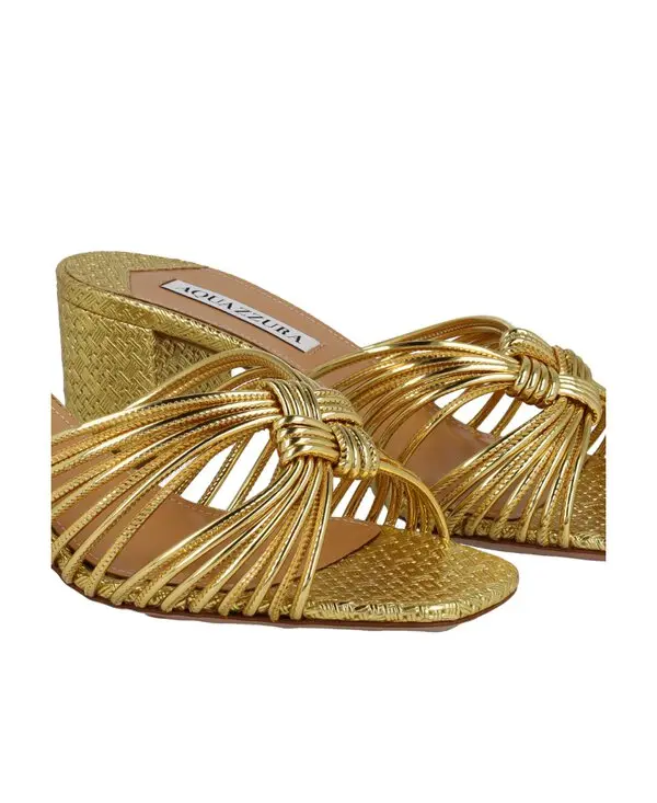 AQUAZZURA 60mm Knot-detail Metallic Mules
