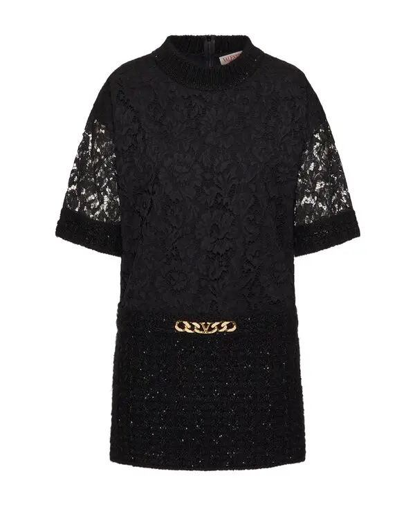 Valentino Garavani Vlogo Chain Embellished Lace Dress