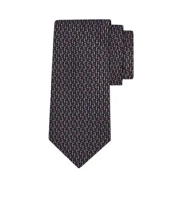 FERRAGAMO Gancio Squiggle Jacquard Neck Tie - Black