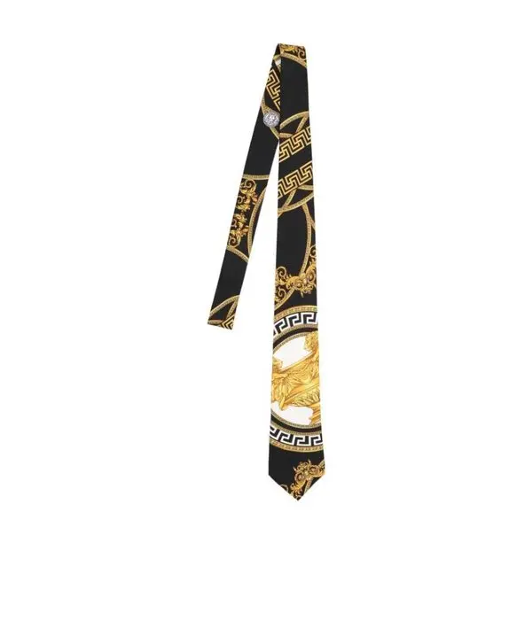 Versace Baroque Pattern-print Silk Neck Tie - Black