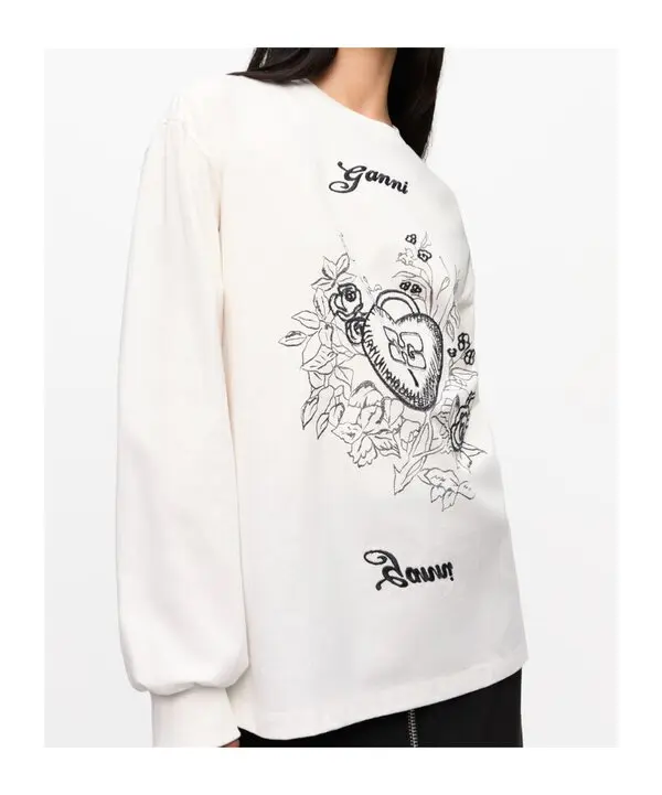 GANNI Re-cut Heavy Long Sleeve T-shirt With Graphic Print