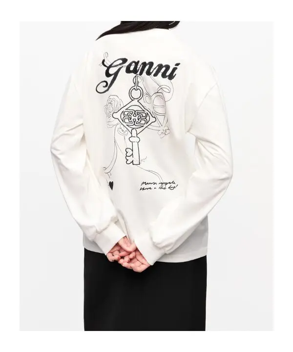 GANNI Re-cut Heavy Long Sleeve T-shirt With Graphic Print
