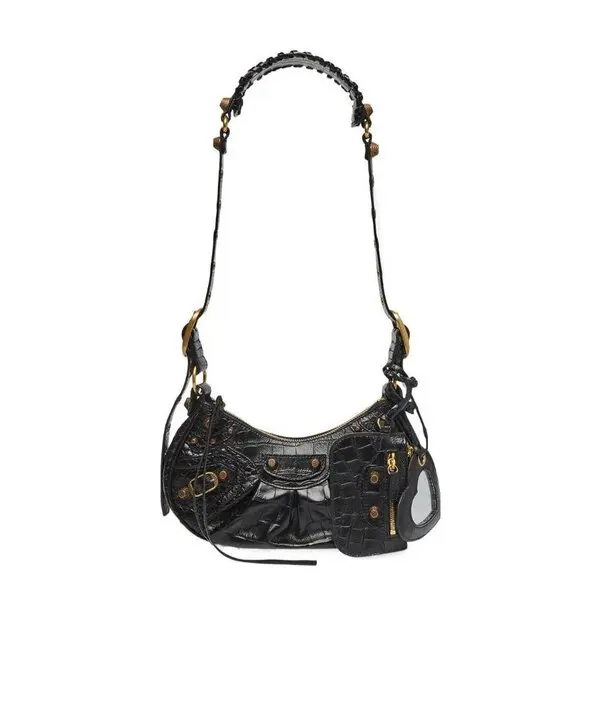 Balenciaga Cagole Embossed Shoulder Bag - Black